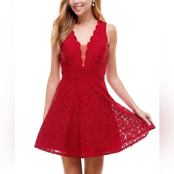 City Studio | Dresses | City Studio Deep V Red Sparkle Dress | Poshmark